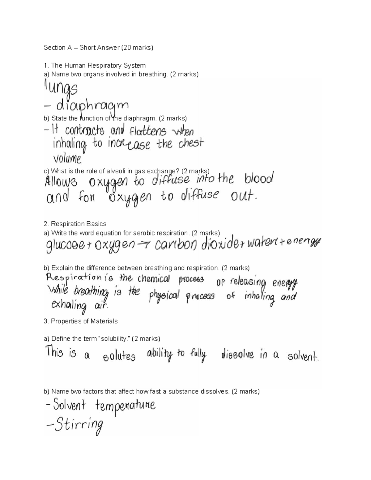 Biology & Chemistry Mixed Questions: Year 8 Term 1 Exam - Studocu