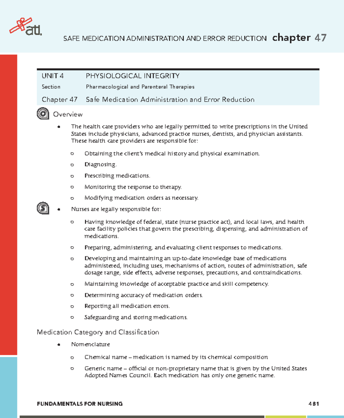 Focused Review - safe medication admin and error reduction - unit 4 ...
