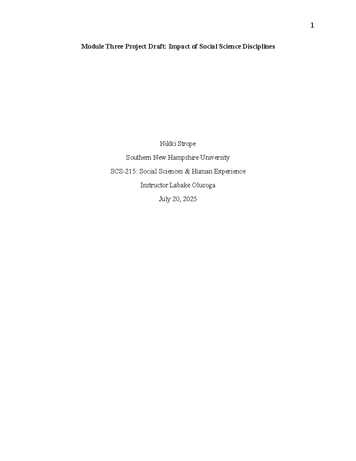 SCS215 Module 3 Project Draft: Impact of Social Sciences - Studocu