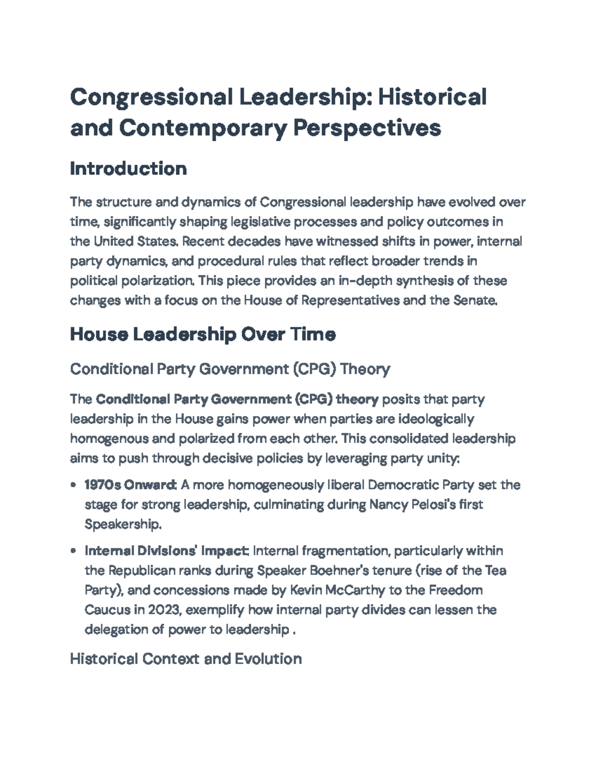 Congressional Leadership: Historical Dynamics and Current Challenges ...