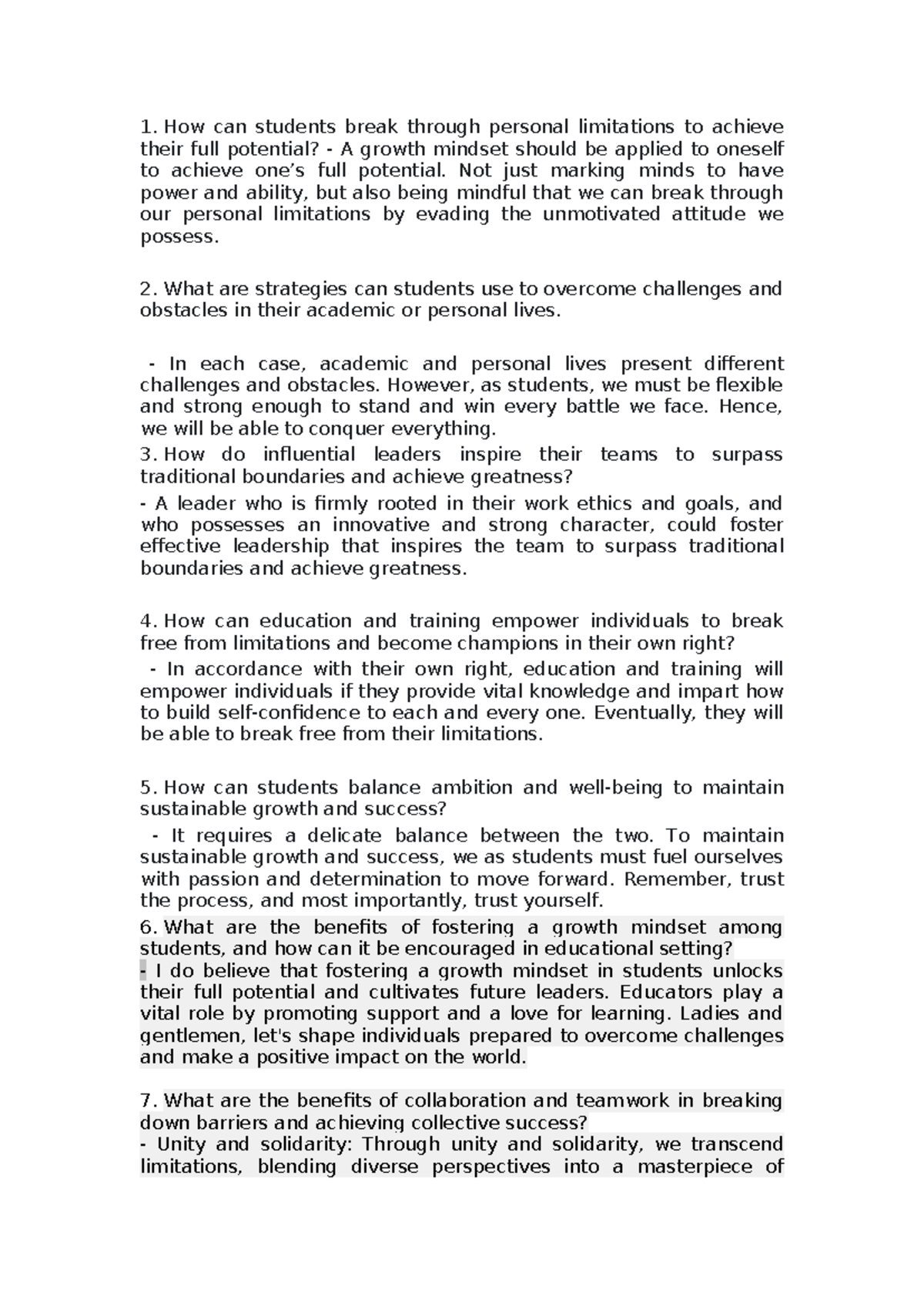 How can students break through personal limitation - Not just marking ...