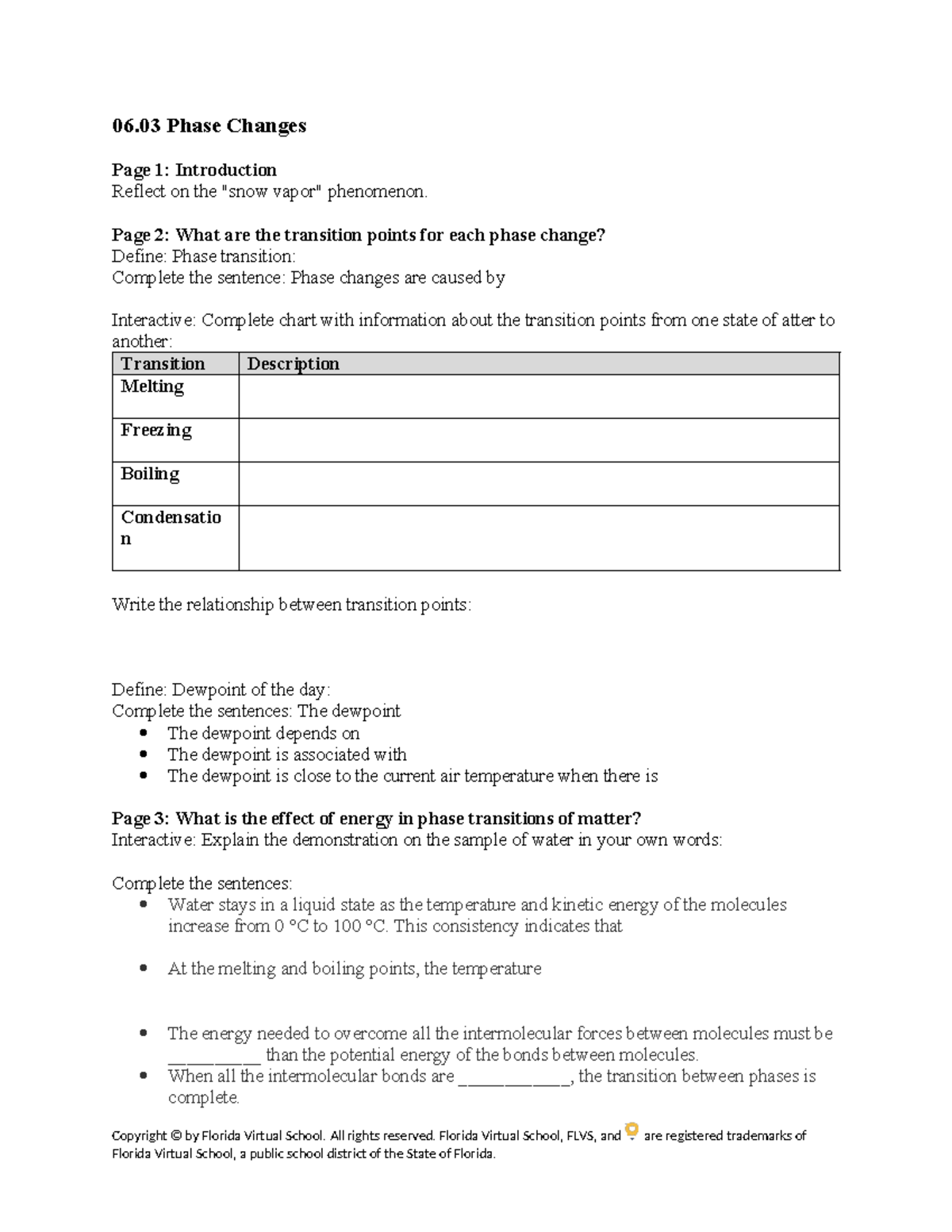 06.03 Phase Changes: Guided Notes on Transitions and Energy Effects ...