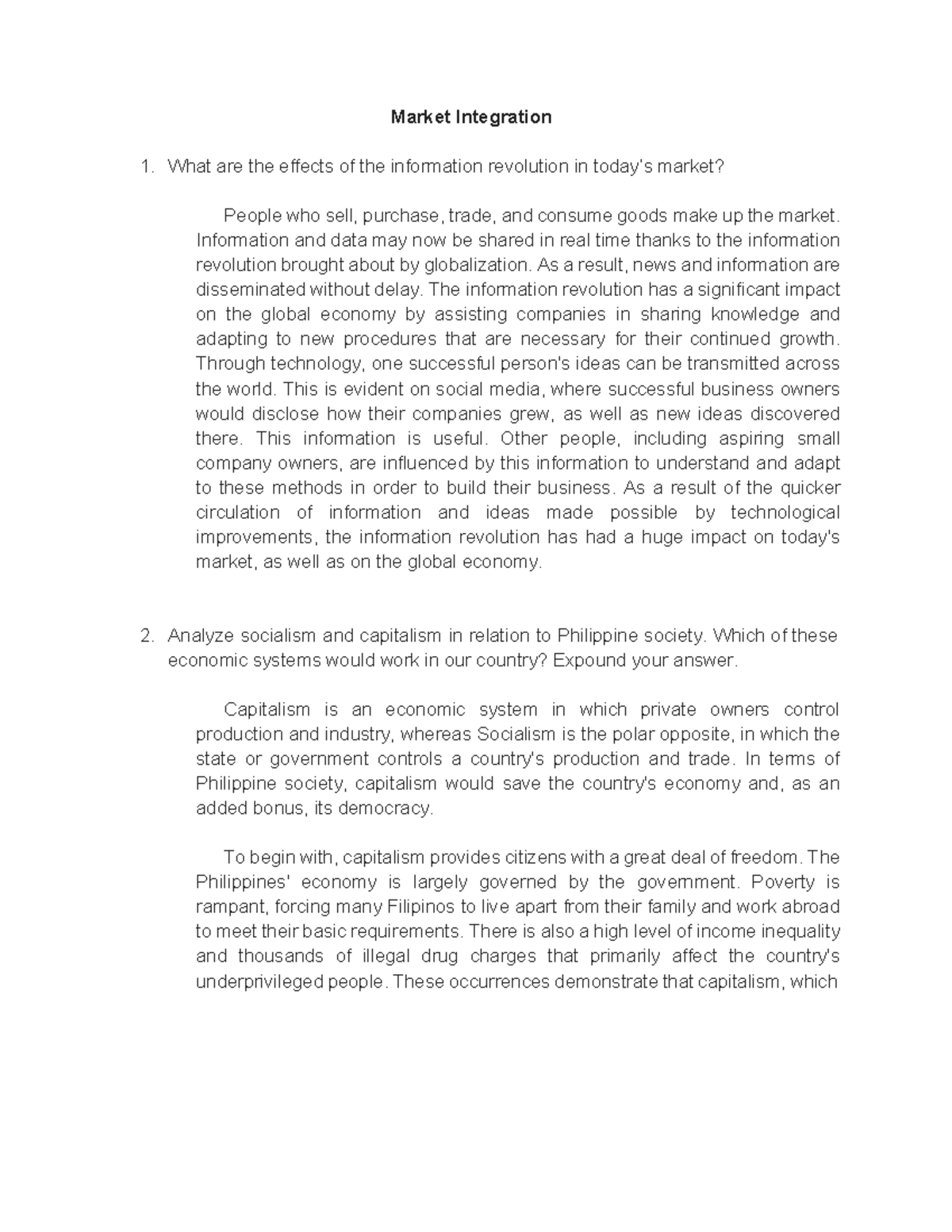 Market Integration & Economic Systems: Capitalism vs. Socialism ...