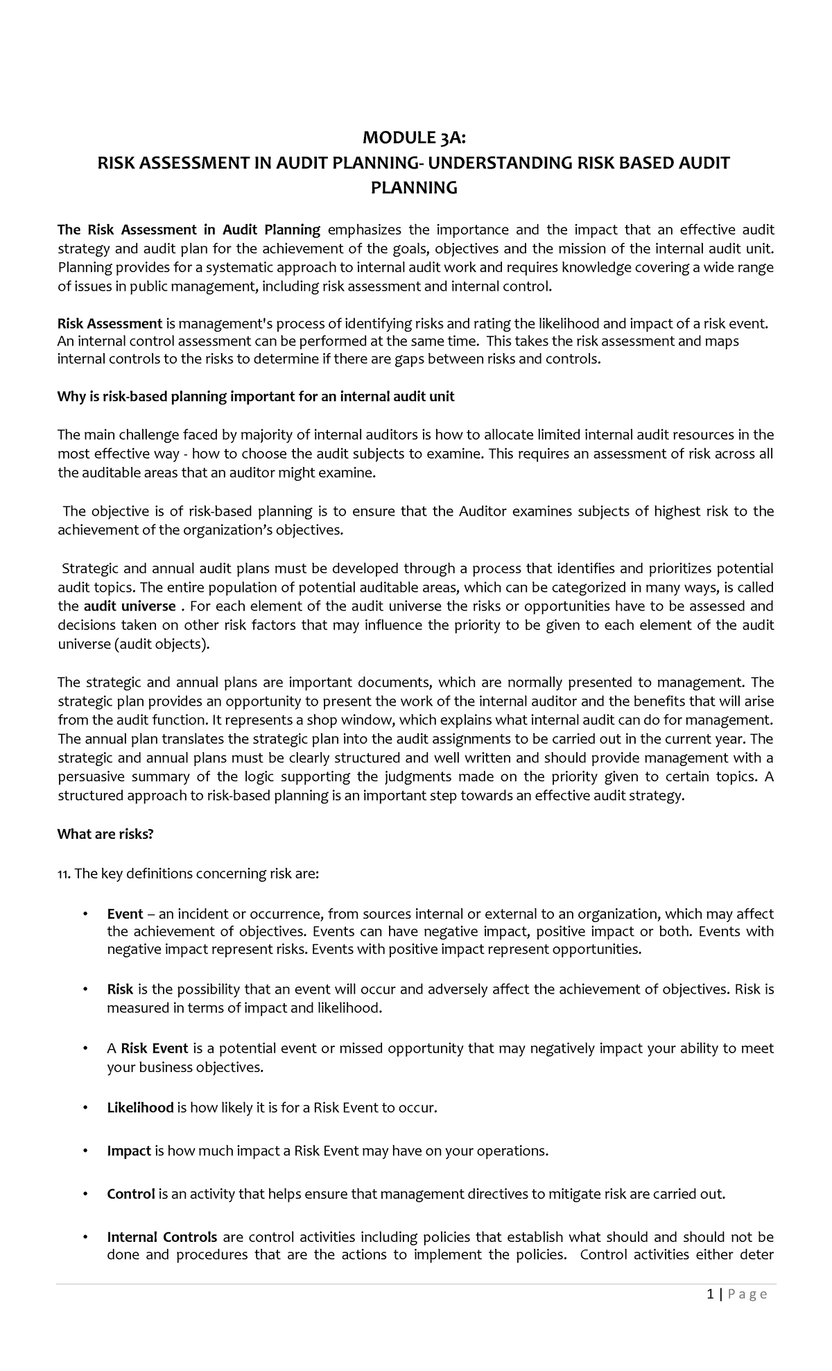 Module-3A: Risk Assessment Essentials for Audit Planning - Studocu
