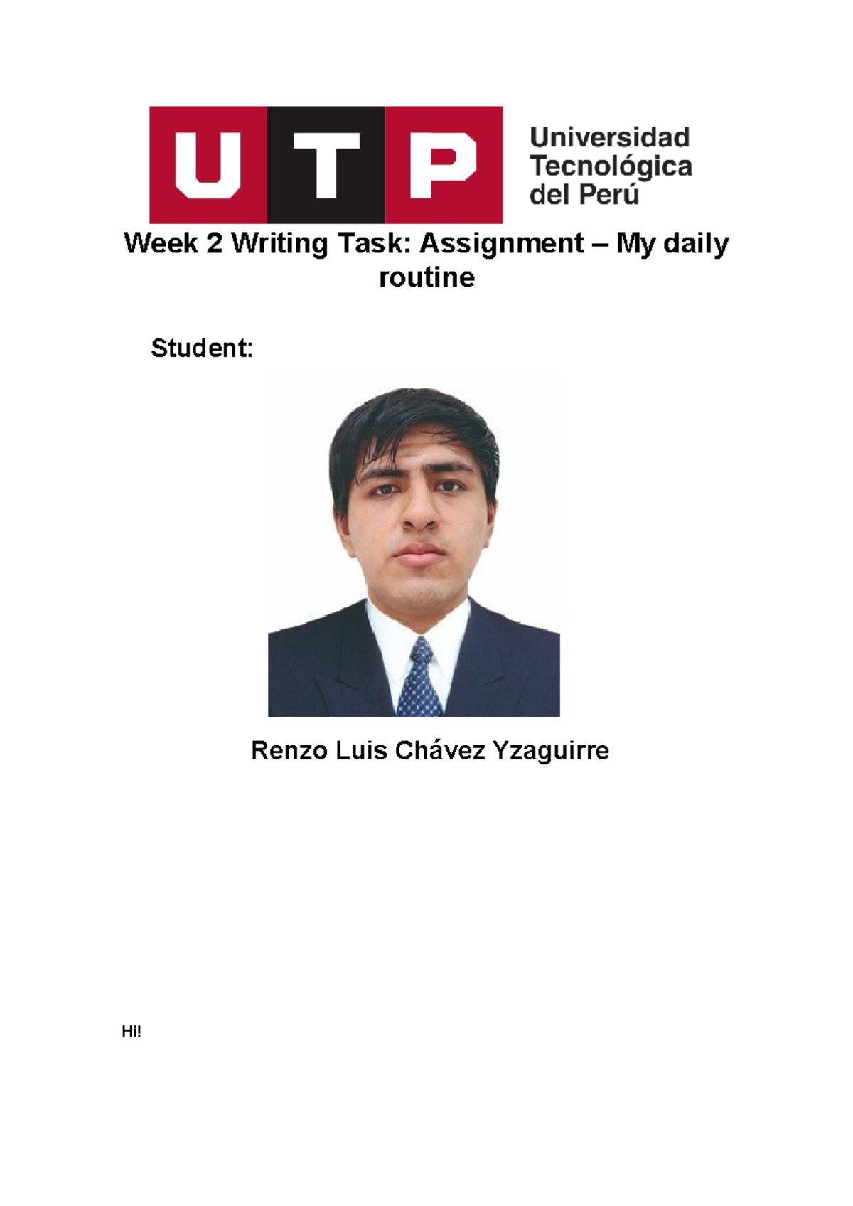 Week 2 Writing Task Assignment My daily routine - Ingles I - Week 2 ...