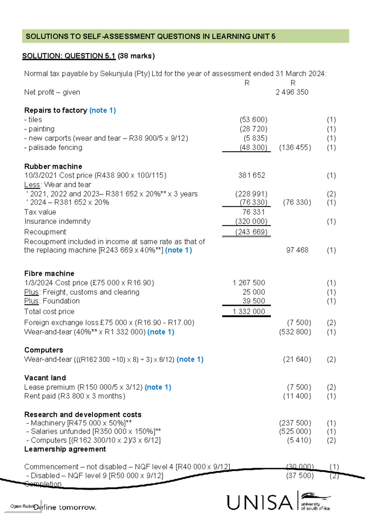 LU 5 Solutions to Self-Assessment Questions for TAX2601 - Studocu