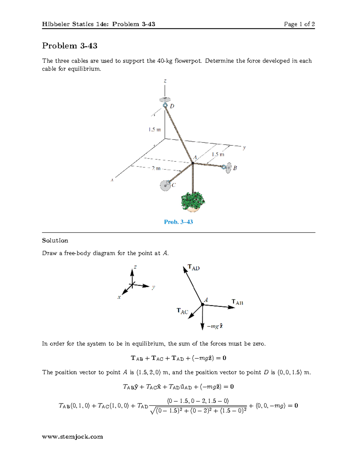 Statics of Rigid Bodies - Problem 3-43 Solution (Hibbeler 14e) - Studocu