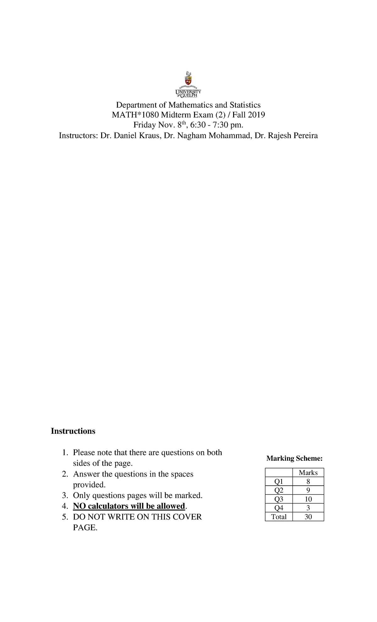 MATH*1080 Midterm Exam 2, Version 3 - Fall 2019 Form - Studocu