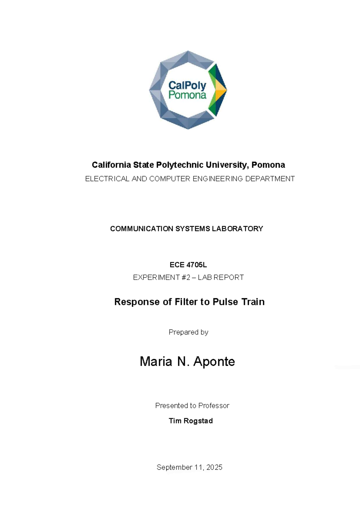 ECE 4705L - Lab Report on Filter Response to Pulse Train - Studocu