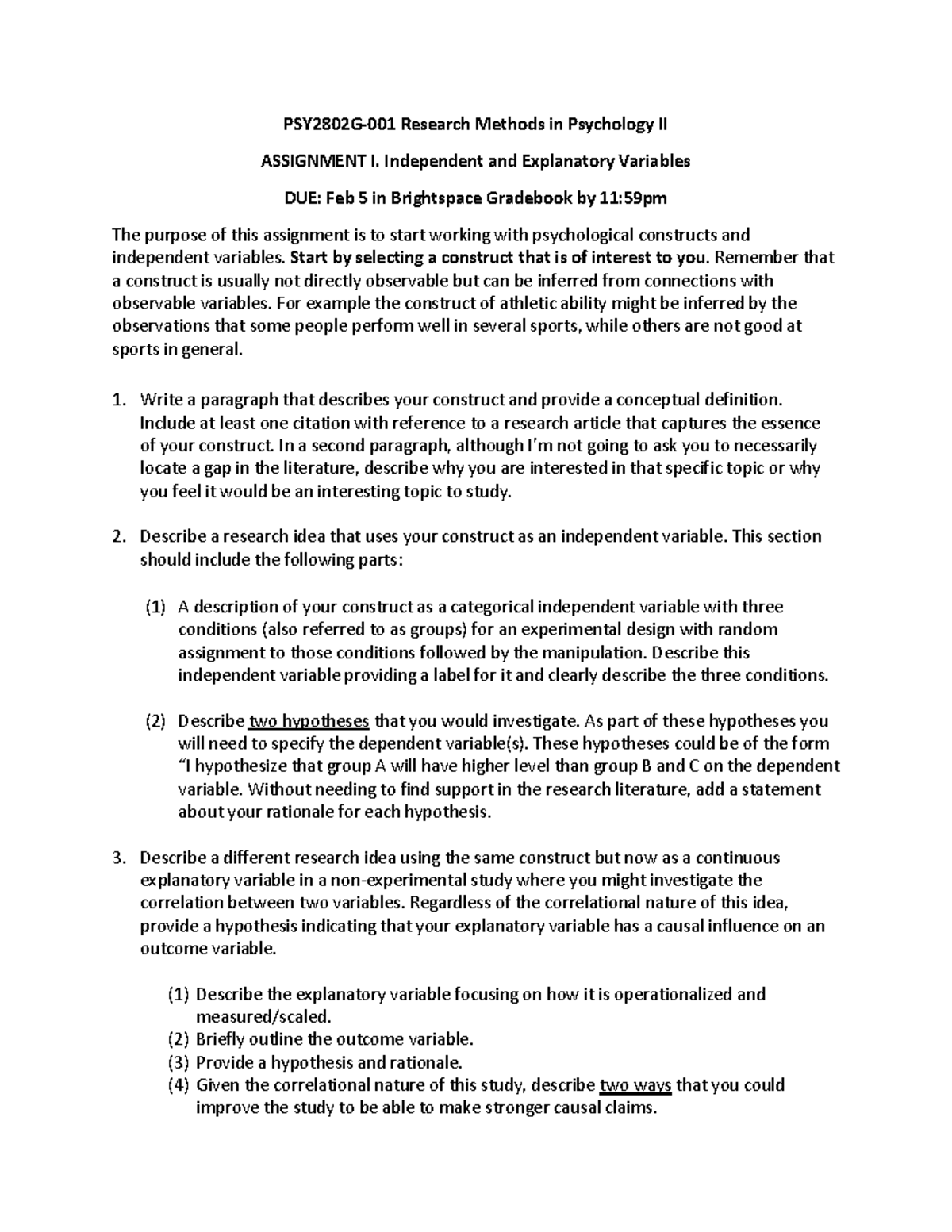 Research Methods in Psychology II: Assign 1 PSY2802G on Variables - Studocu