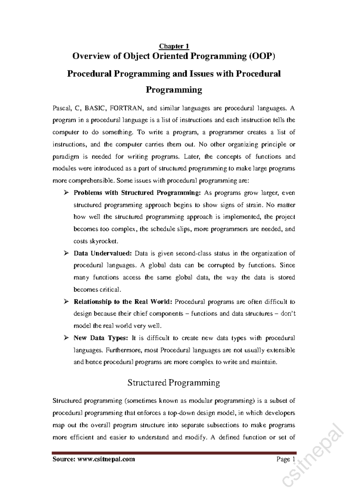 Chapter 1: Overview of OOP & Procedural Programming (CS101) - Studocu