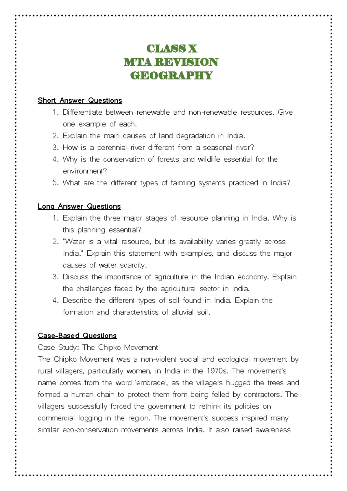 X-MTA Geography Assignment: Revision & Case Study on Chipko Movement ...