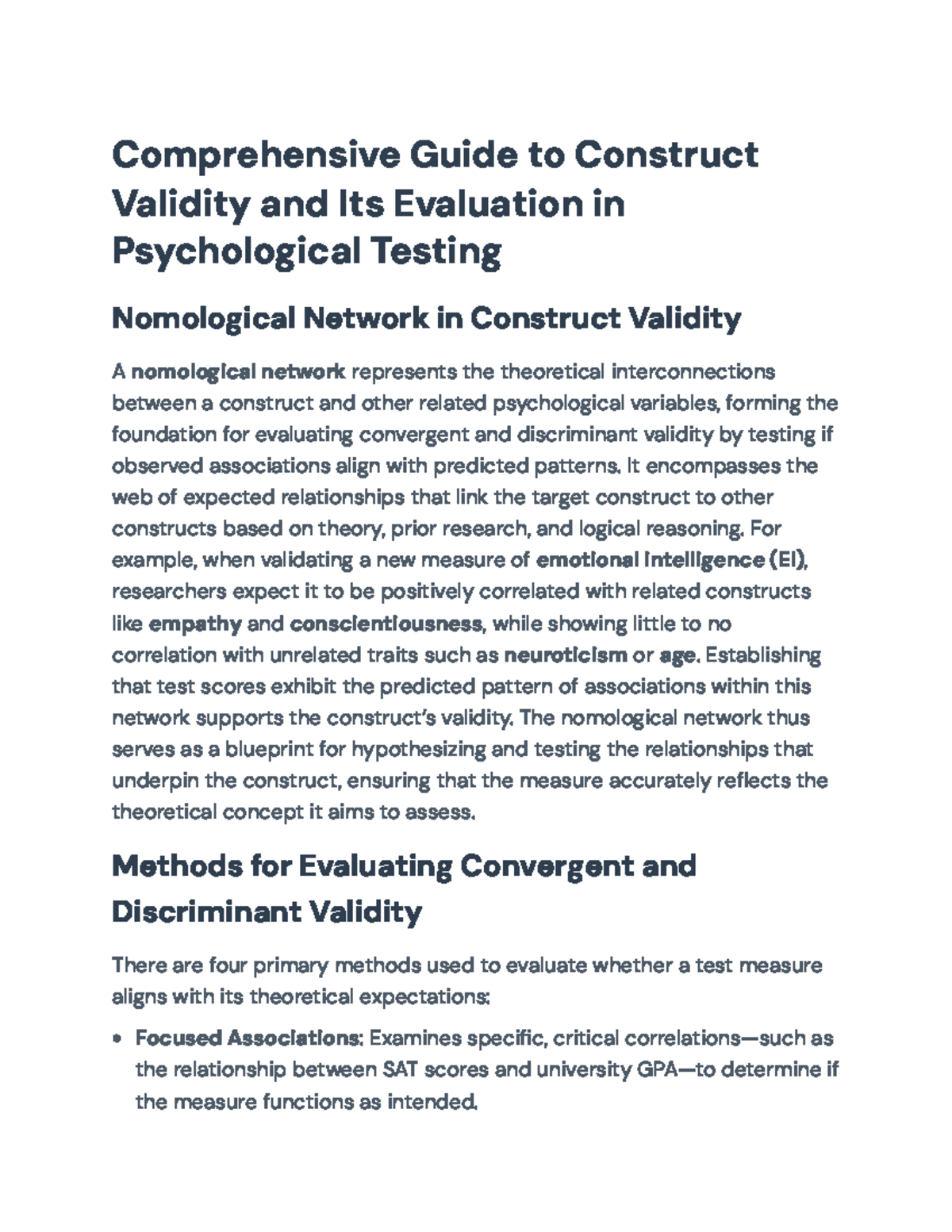Comprehensive Overview of Construct Validity & Evaluation Methods (PSY 301) - Studocu