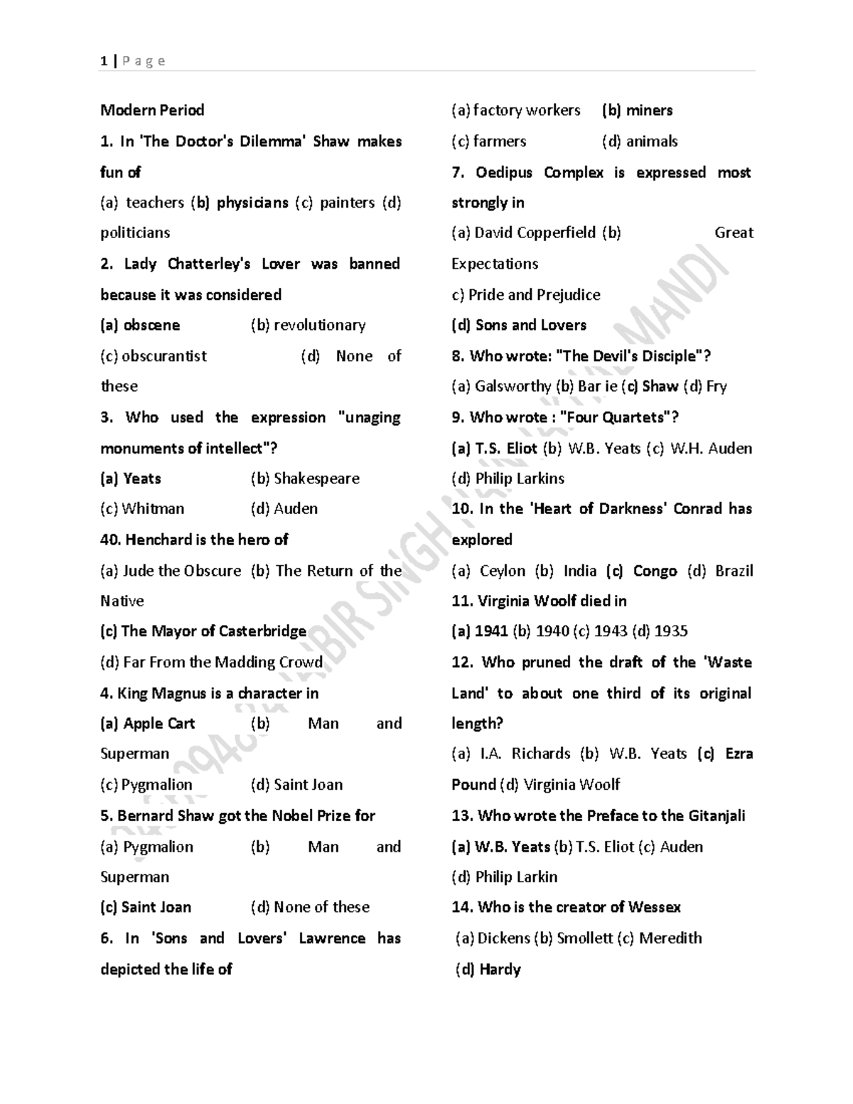 English Literature Modern Period Study Notes and Key Topics - Studocu