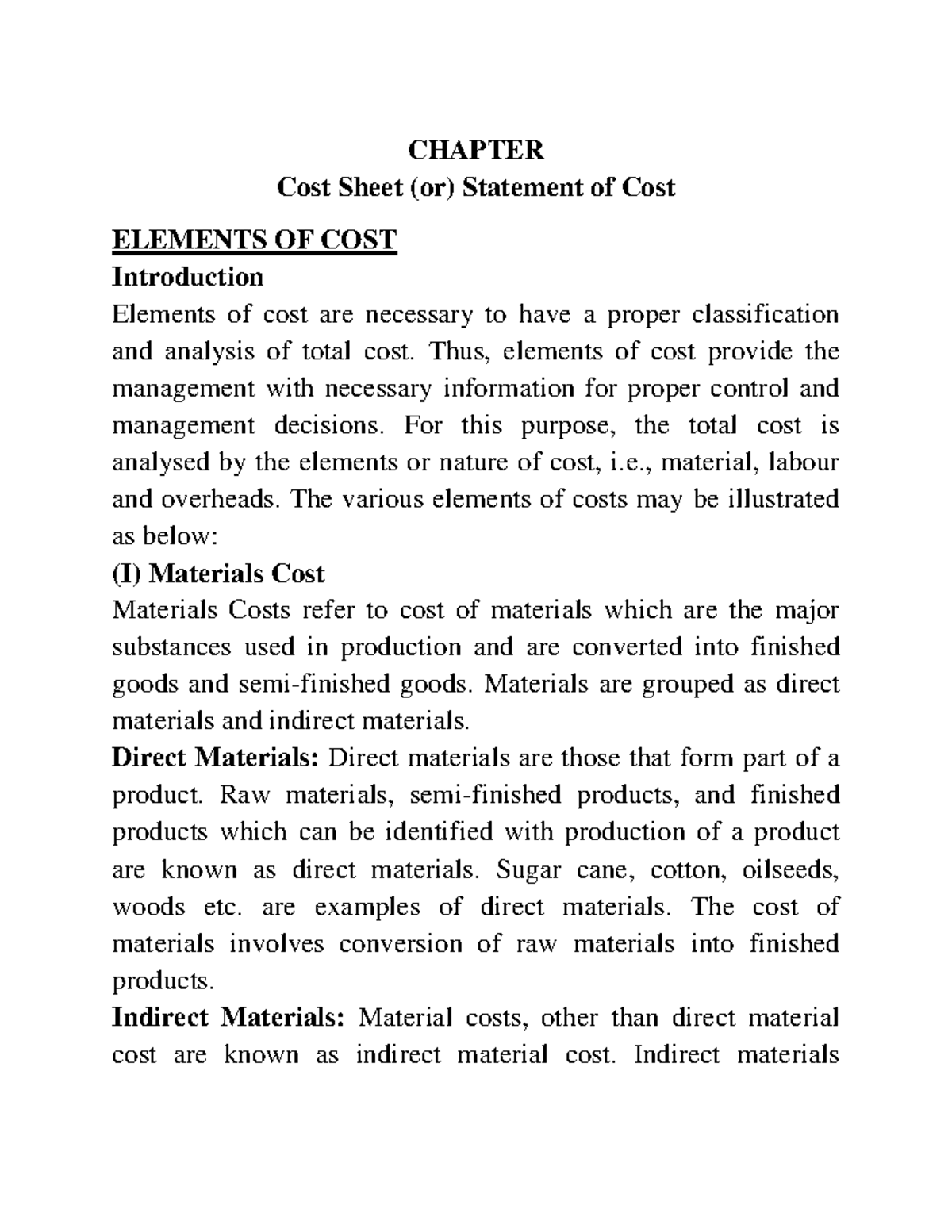 Cost Sheet Analysis: Key Components and Importance - Studocu