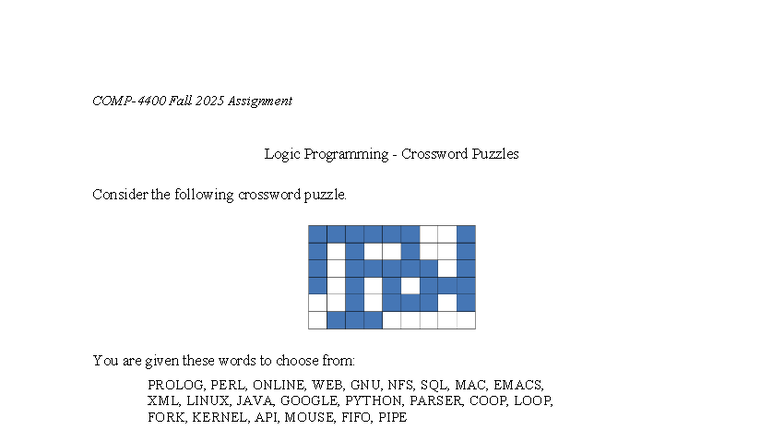 Fall 2025 A4 - Logic Programming Crossword Puzzle Assignment - Studocu