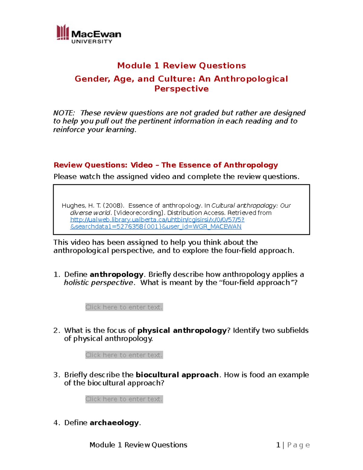 ANTH 210 M01 Review Questions - Module 1 Review Questions Gender, Age ...