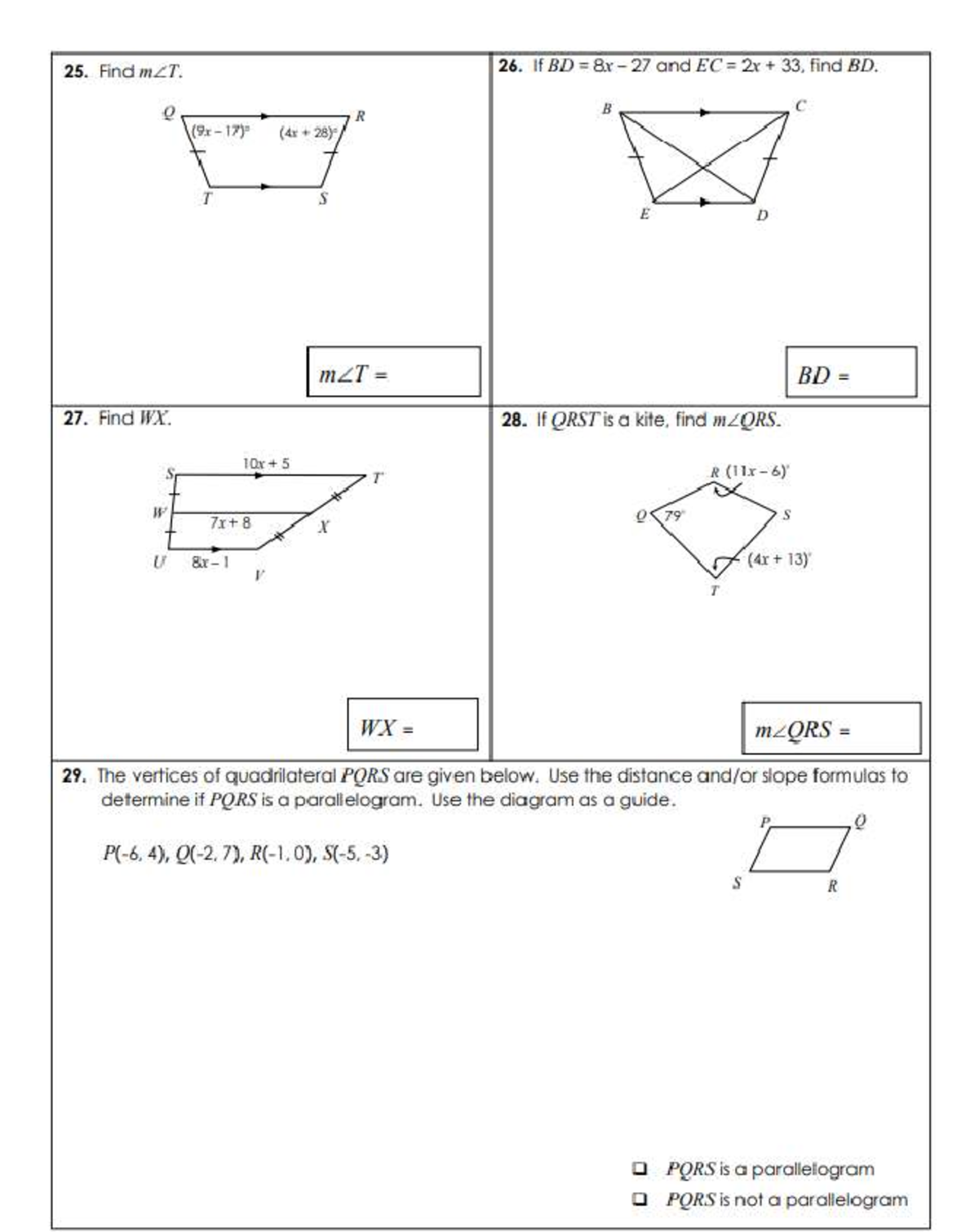 Math 25: Geometry Problems on Parallelograms and Kites - Studocu