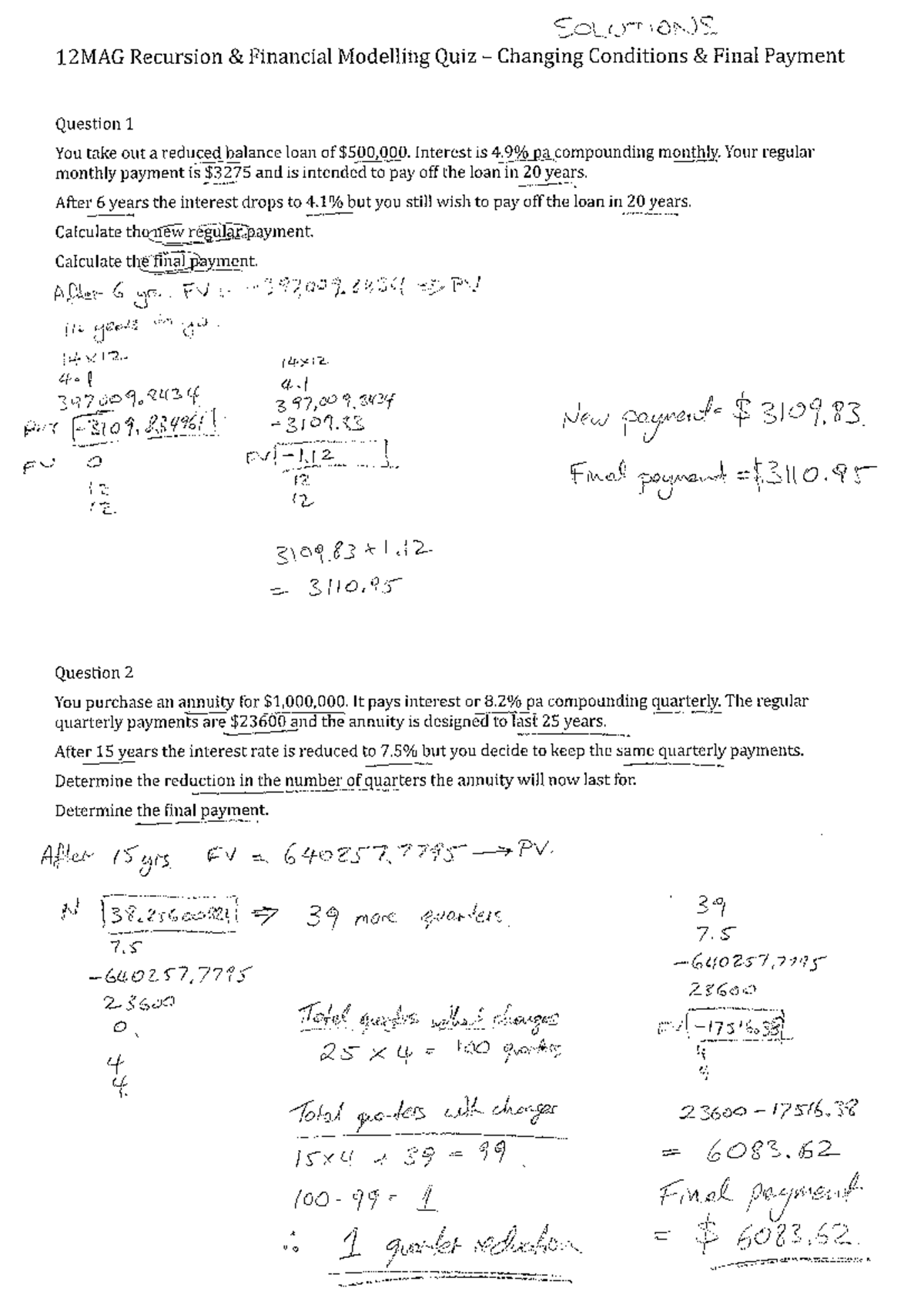 12MAG Recursion Financial Modelling Quiz Solutions: Changing Conditions ...