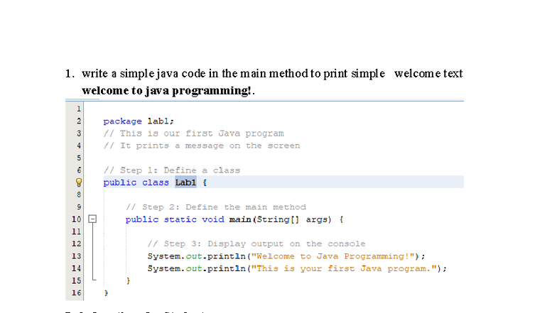 Java Programming Lab1: Main Method & Input Operations Guide - Studocu