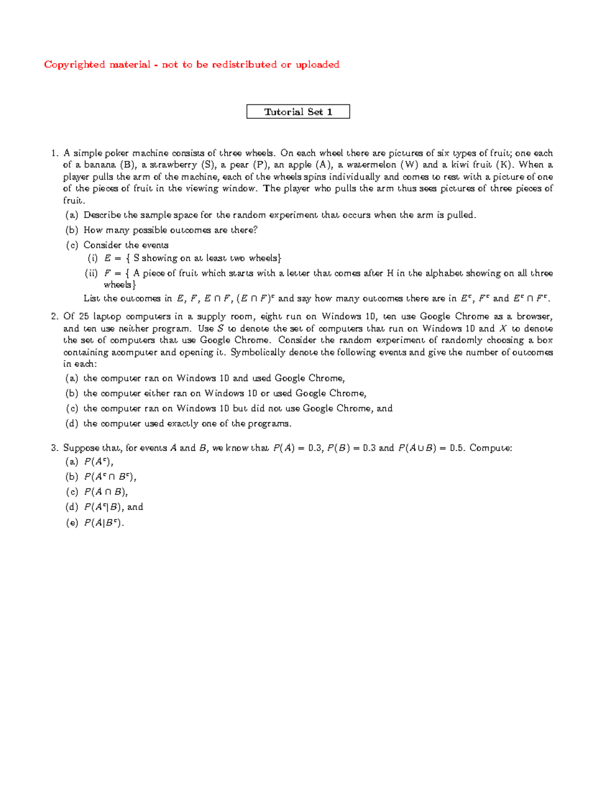 Tut 1 2025 - Probability and Random Experiments Analysis - Studocu