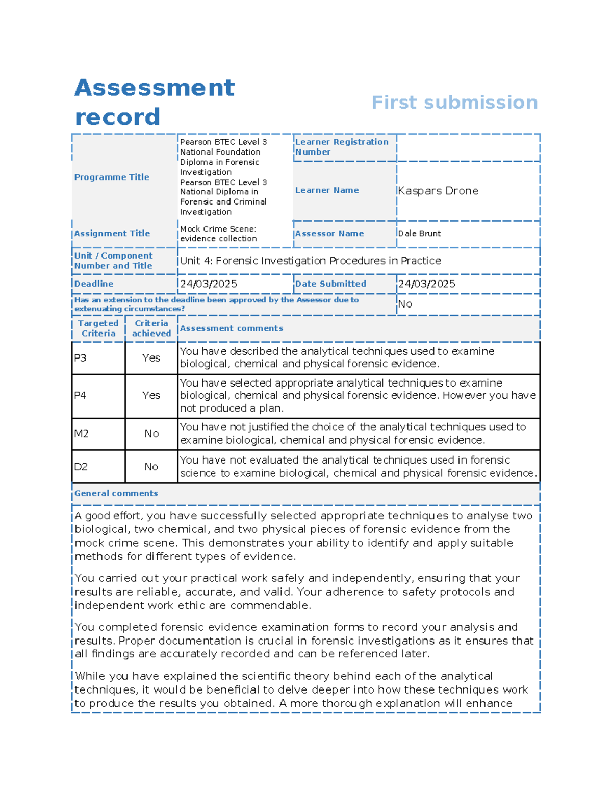 Forensic Science Assignment - Mock Crime Scene Evidence Collection (Unit 4) - Studocu