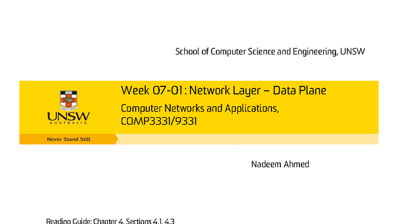 Week 07: Network Data Plane Overview - CS & Eng at UNSW - Studocu