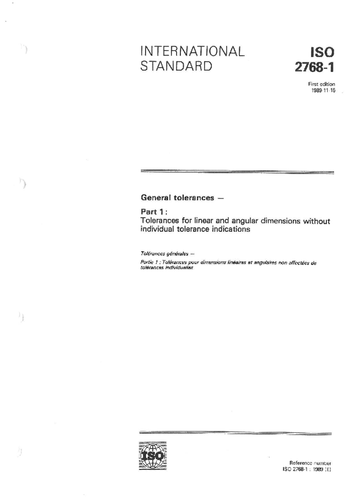 ISO 2768-1:1989 General Tolerances for Linear & Angular Dimensions ...