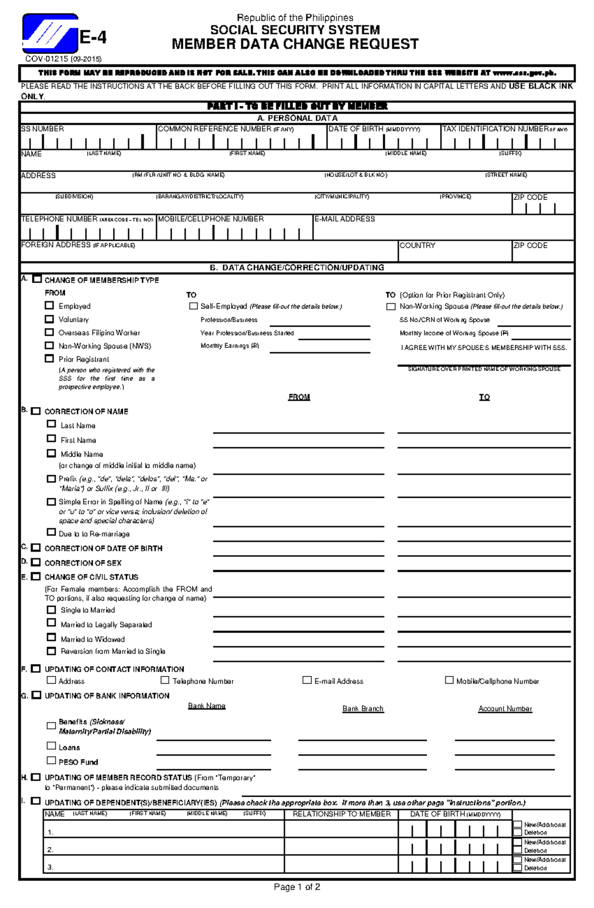 SSS Member Data Change Request Form - Philippines - Studocu