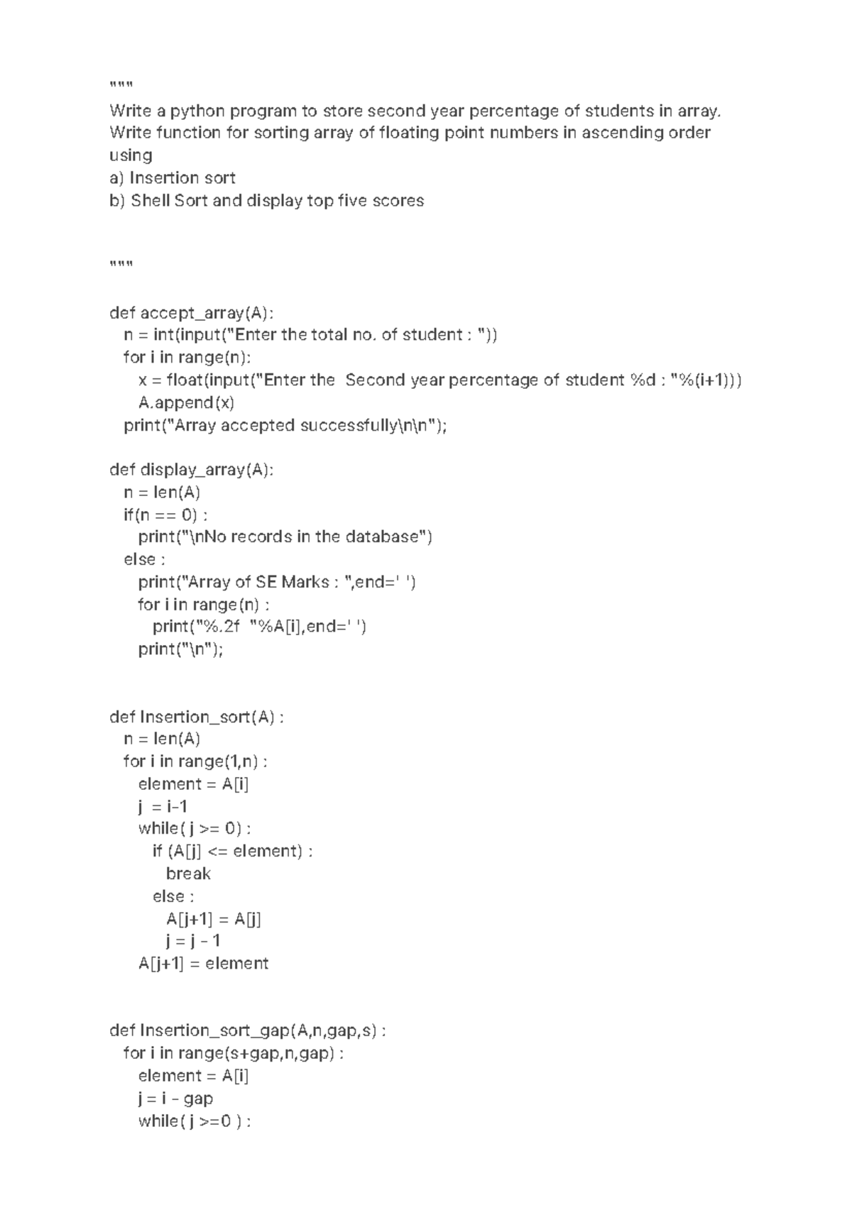 DSL ASSIGNMENT - """ Write a python program to store second year ...