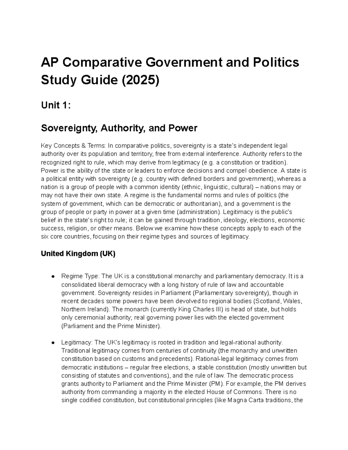 AP Comparative Government & Politics Study Guide (2025): Unit 1 Key ...