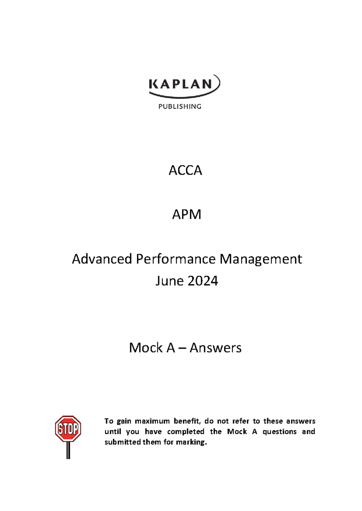 APM ACCA June 2024 Mock A Performance Management Answers and Analysis ...