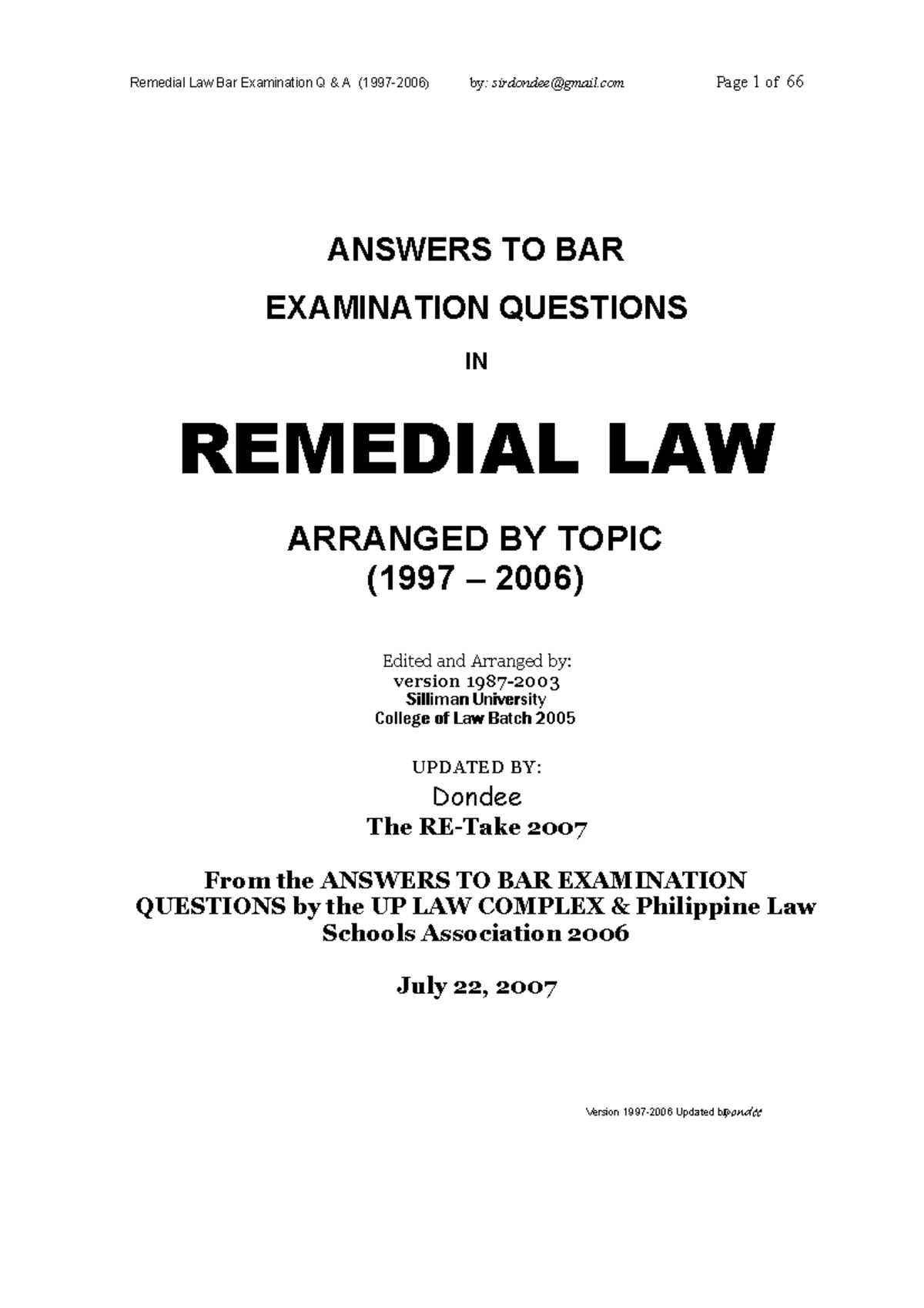 Remedial Law Bar Exam Q&A (1997-2006) - Silliman University Edition ...