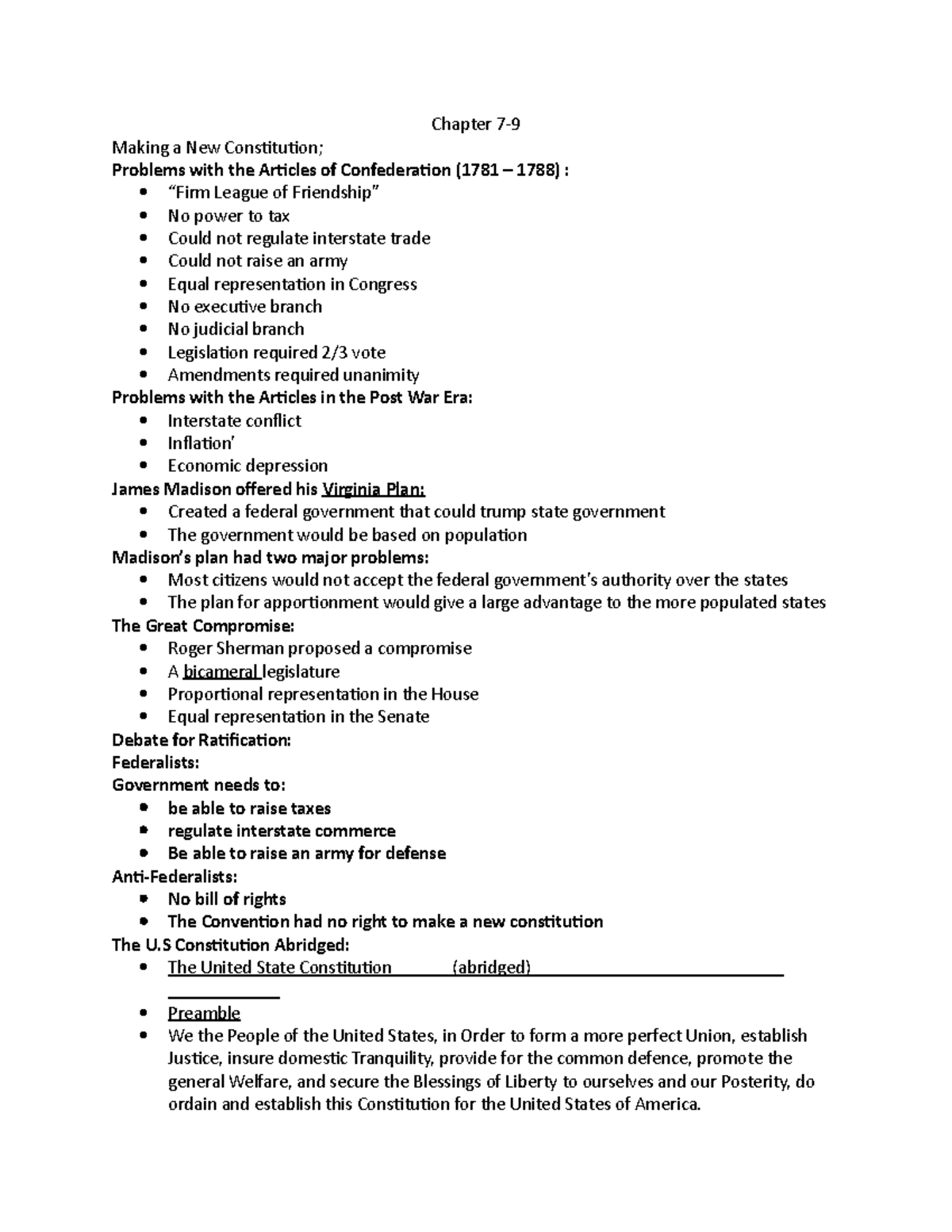 Chapter 7-9: Making a Constitution & The U.S. Constitution Overview ...