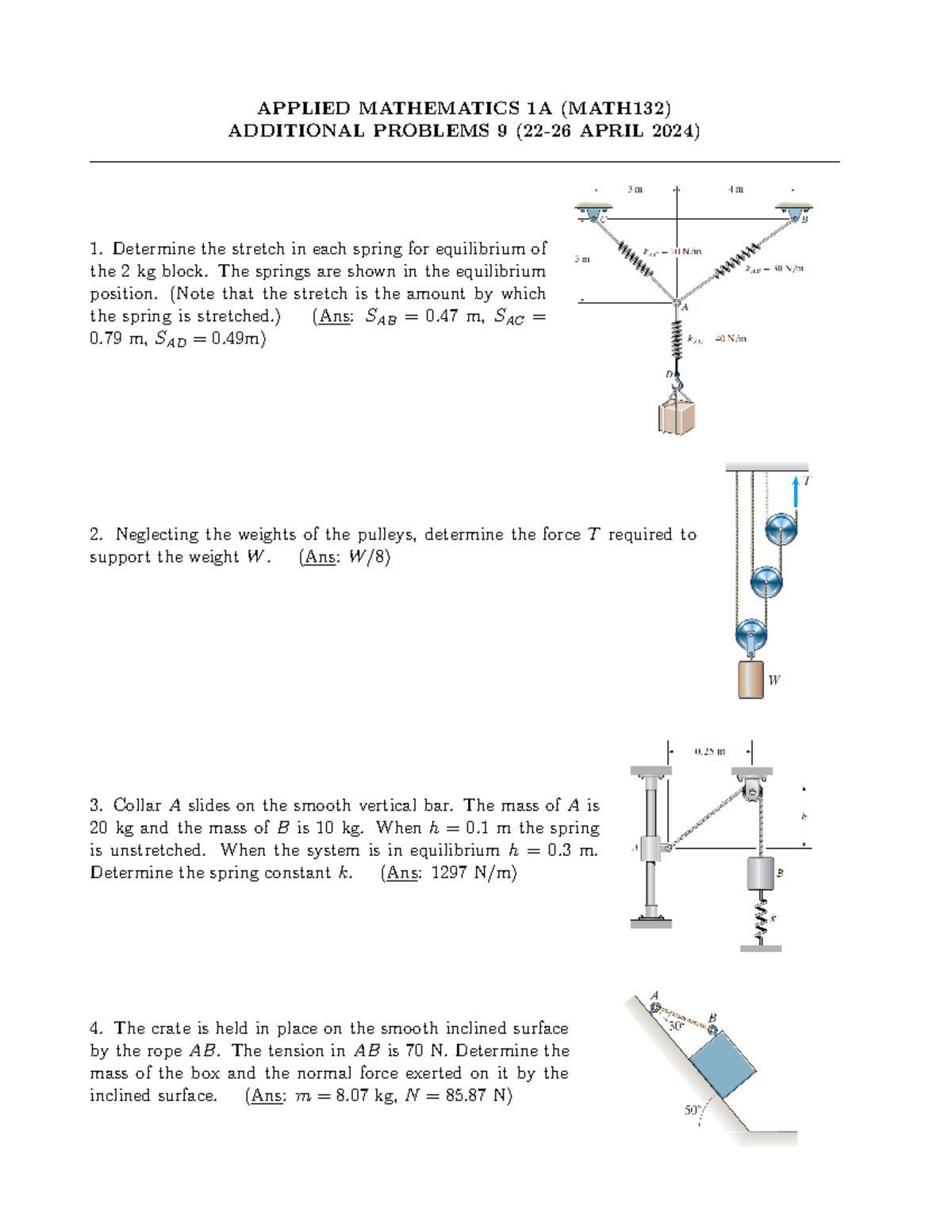 Additional Tutorial Problems 9 (2024) - APPLIED MATHEMATICS 1A (MATH132 ...