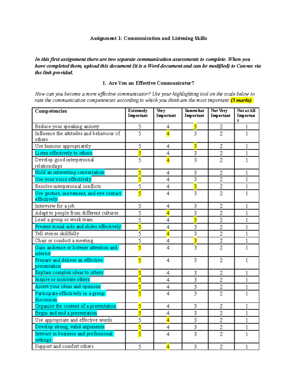 Communications ASSN 1: Enhancing Communication & Listening Skills - Studocu