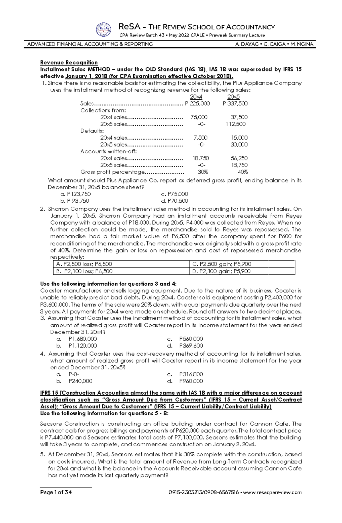 Afar ReSA - CPA Review Batch 43 May 2022 Notes on Accounting Concepts ...