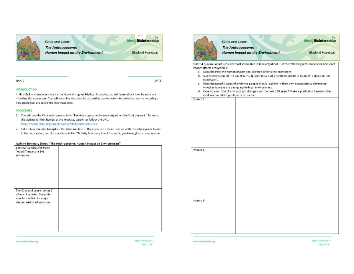 Human Impact on the Environment: Anthropocene Insights - BIOL 101 - Studocu