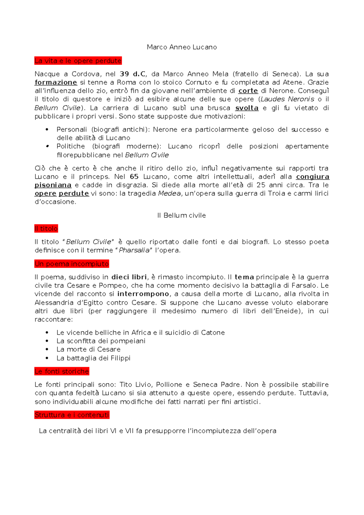 Lucano - appunti - Marco Anneo Lucano La vita e le opere perdute Nacque ...