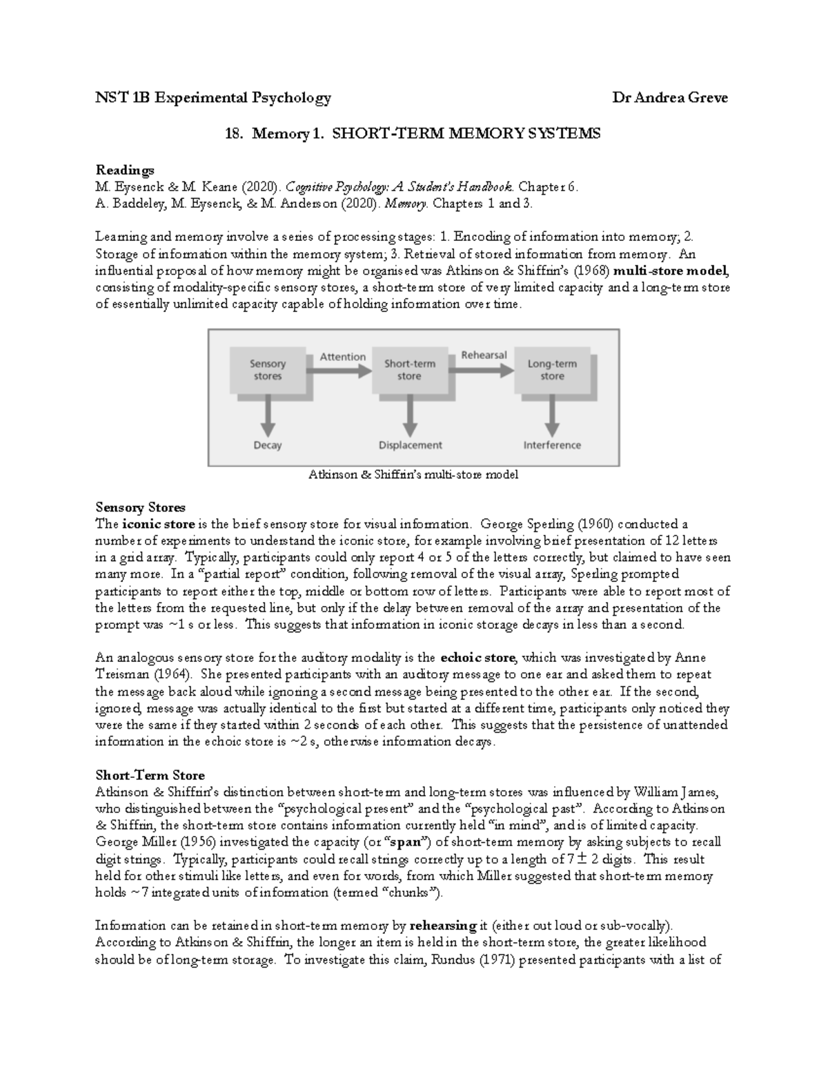 NST 1B Final Exam Notes: Understanding Short-Term Memory Systems - NST ...