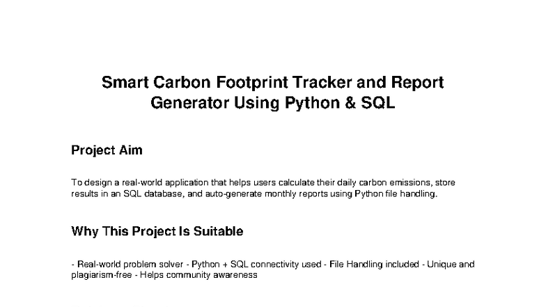 Smart Carbon Footprint Tracker: Python SQL Project Overview - Studocu