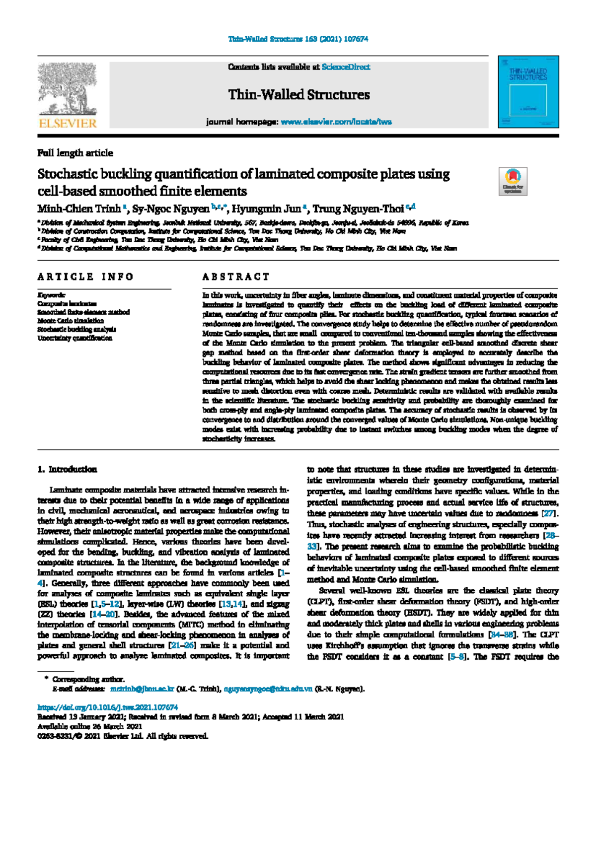 Stochastic Buckling Analysis of Laminated Composite Plates (Structures ...