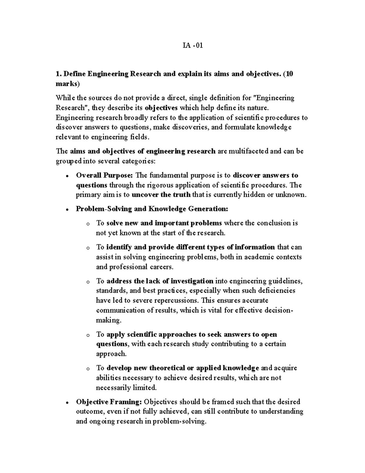IA 1: Understanding Engineering Research: Aims, Objectives, and ...