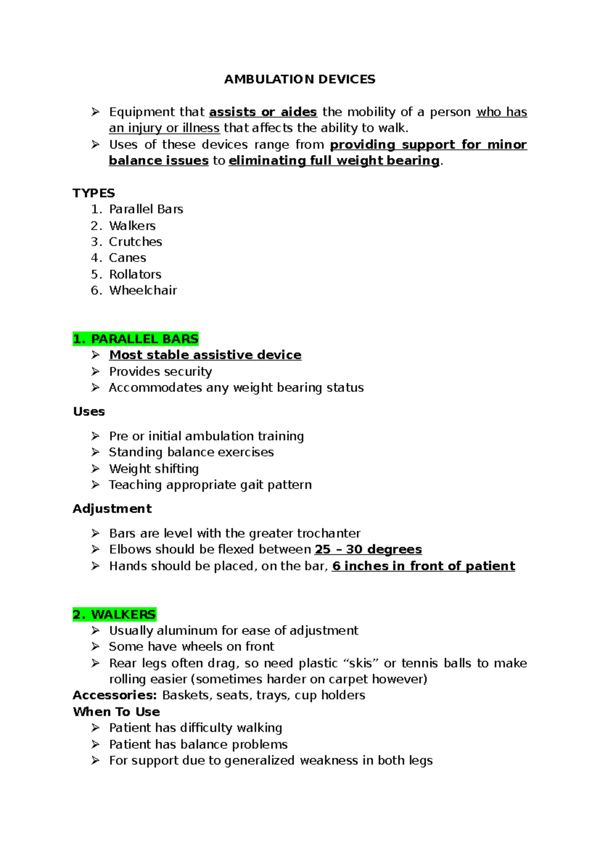 05. Ambulation Devices: Overview of Mobility Aids and Their Uses - Studocu