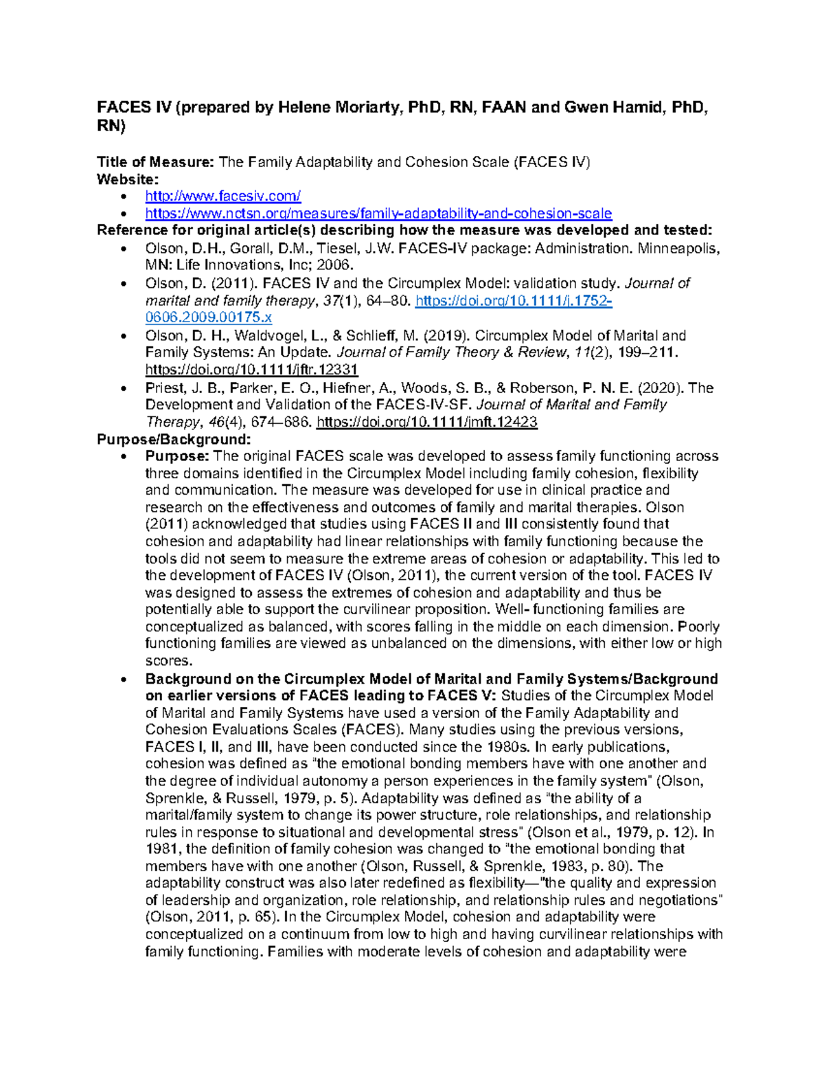 FACES IV: Family Adaptability and Cohesion Scale Final Exam Notes - Studocu