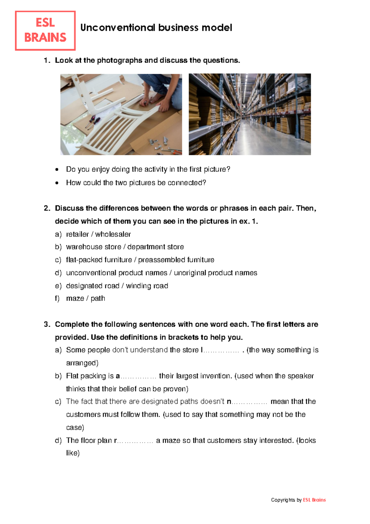 IKEA Worksheet - Work - Unconventional business model Copyrights by ESL ...