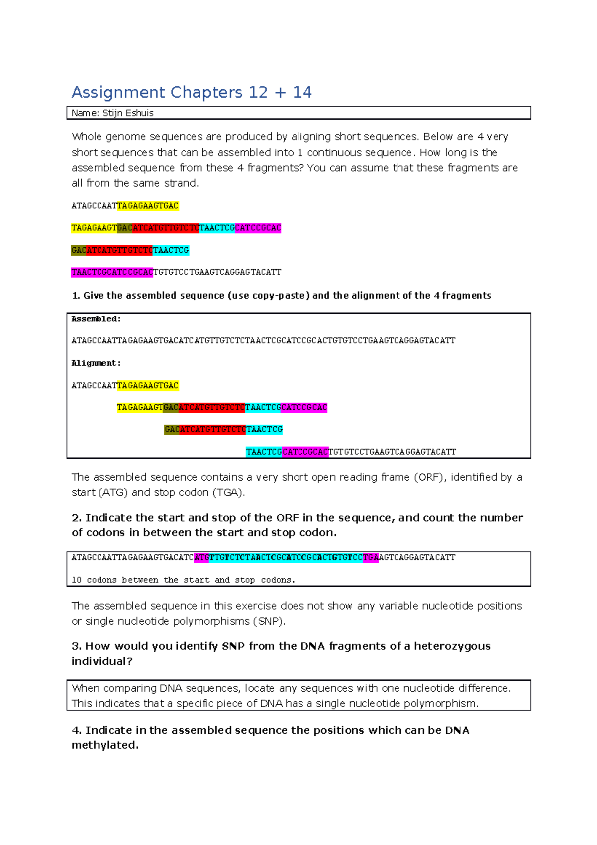 Fundamentals of Genetics Assignment: Chapters 12 & 14 Analysis ...
