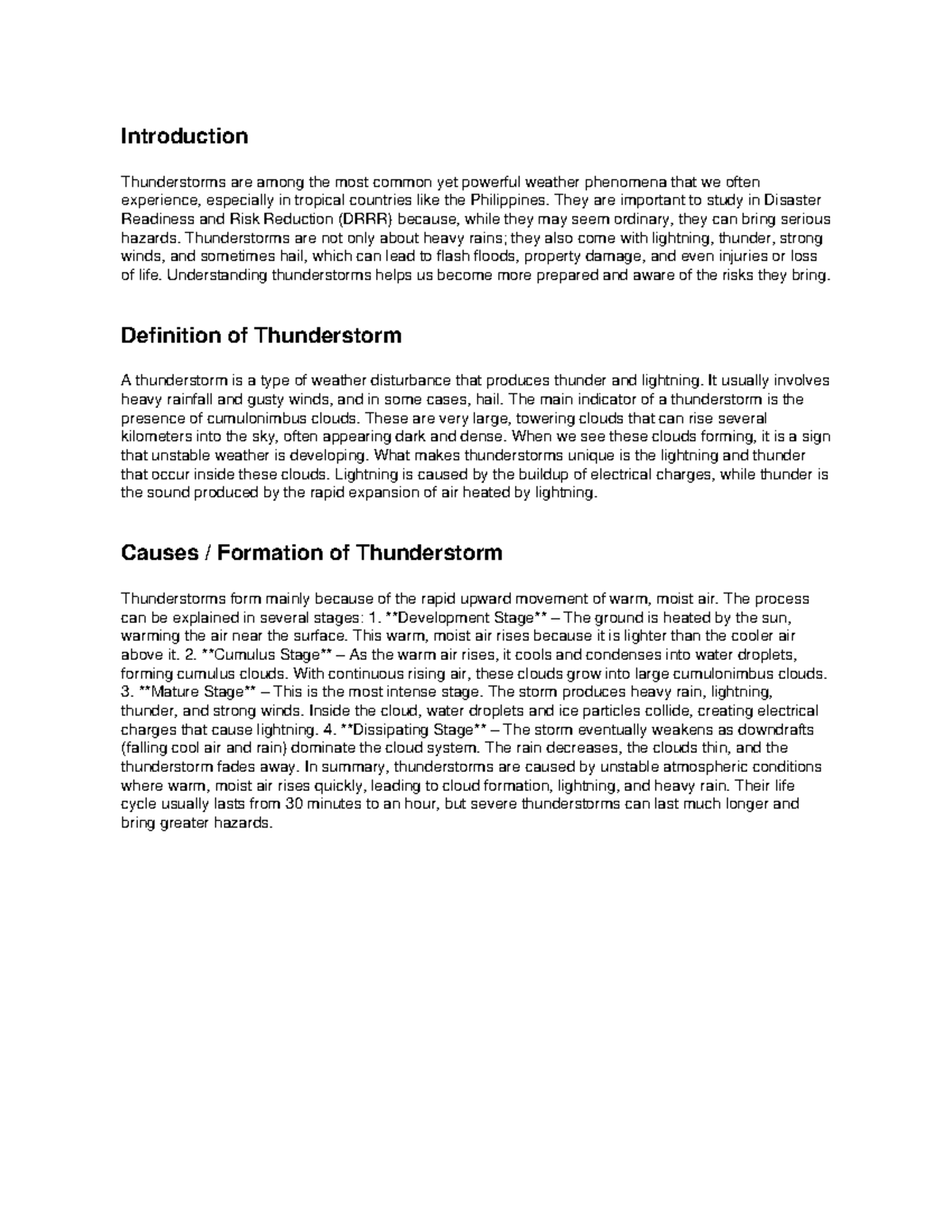 Thunderstorm Report Part: Understanding Formation & Hazards - Studocu