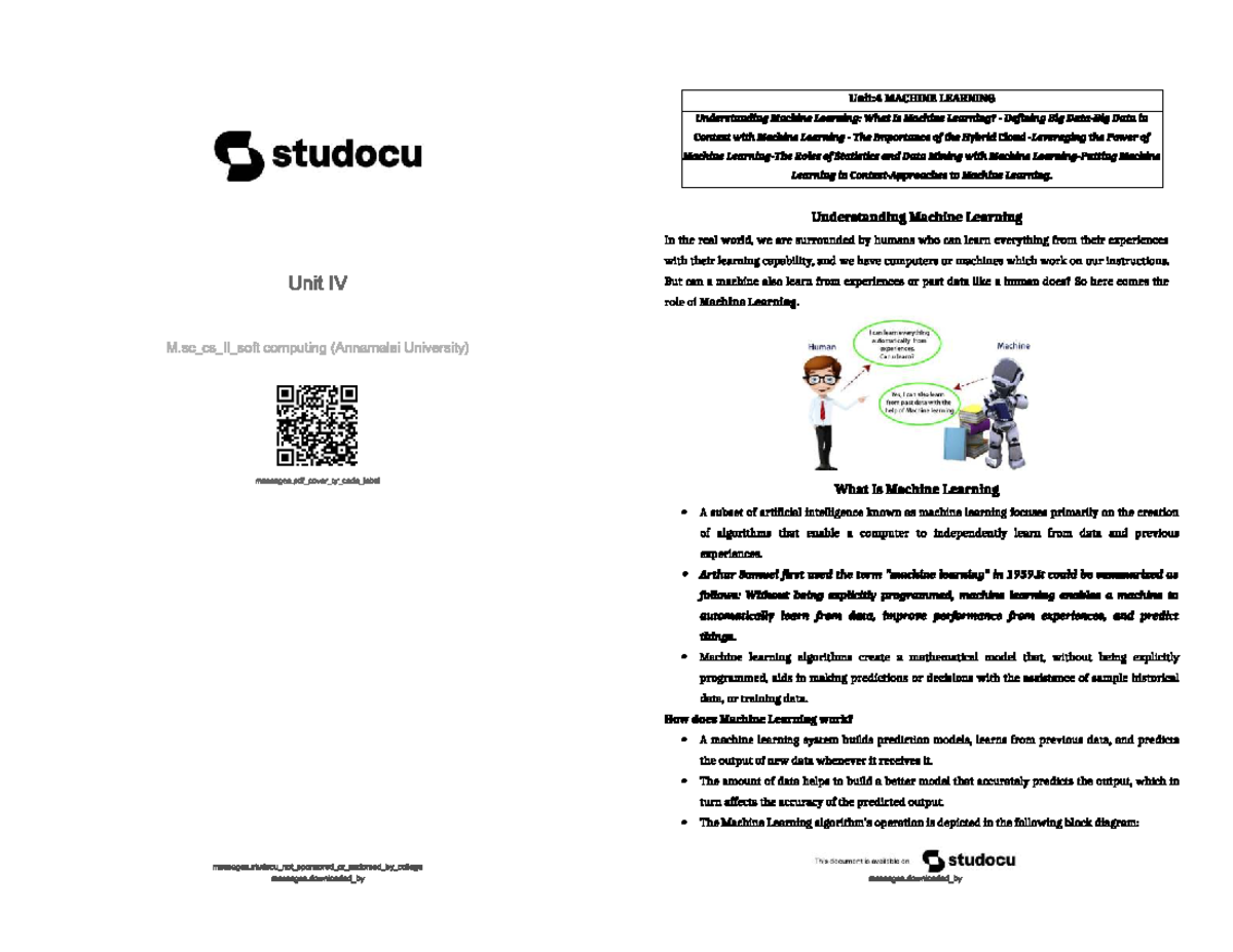 AI Unit 4 & 5: Machine Learning Lifecycle Overview and Key Steps - Studocu