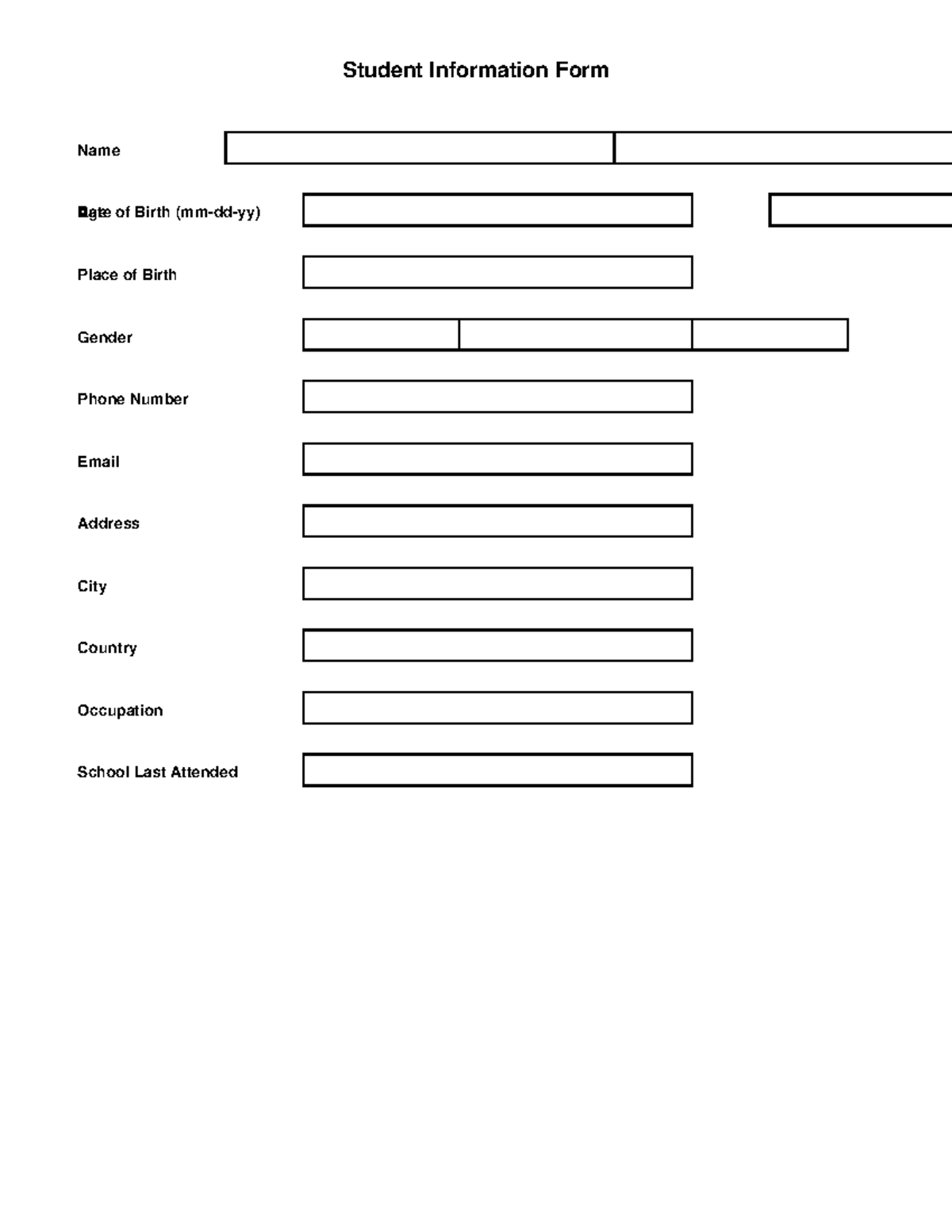 Final form - Ttttttt - Student Information Form Name Date of Birth (mm ...
